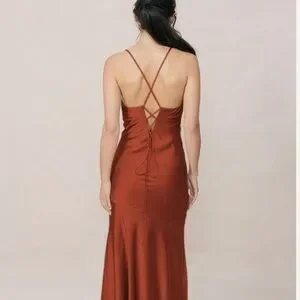 Revelry | Dresses | Revelry Rust Red Satin Backless Laceup Gown | Poshmark
